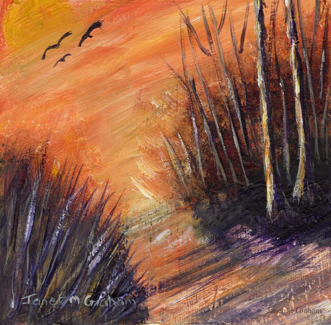 Sunrise Path Trees SFA Original Hand Painted Acrylic Landscape Painting ...