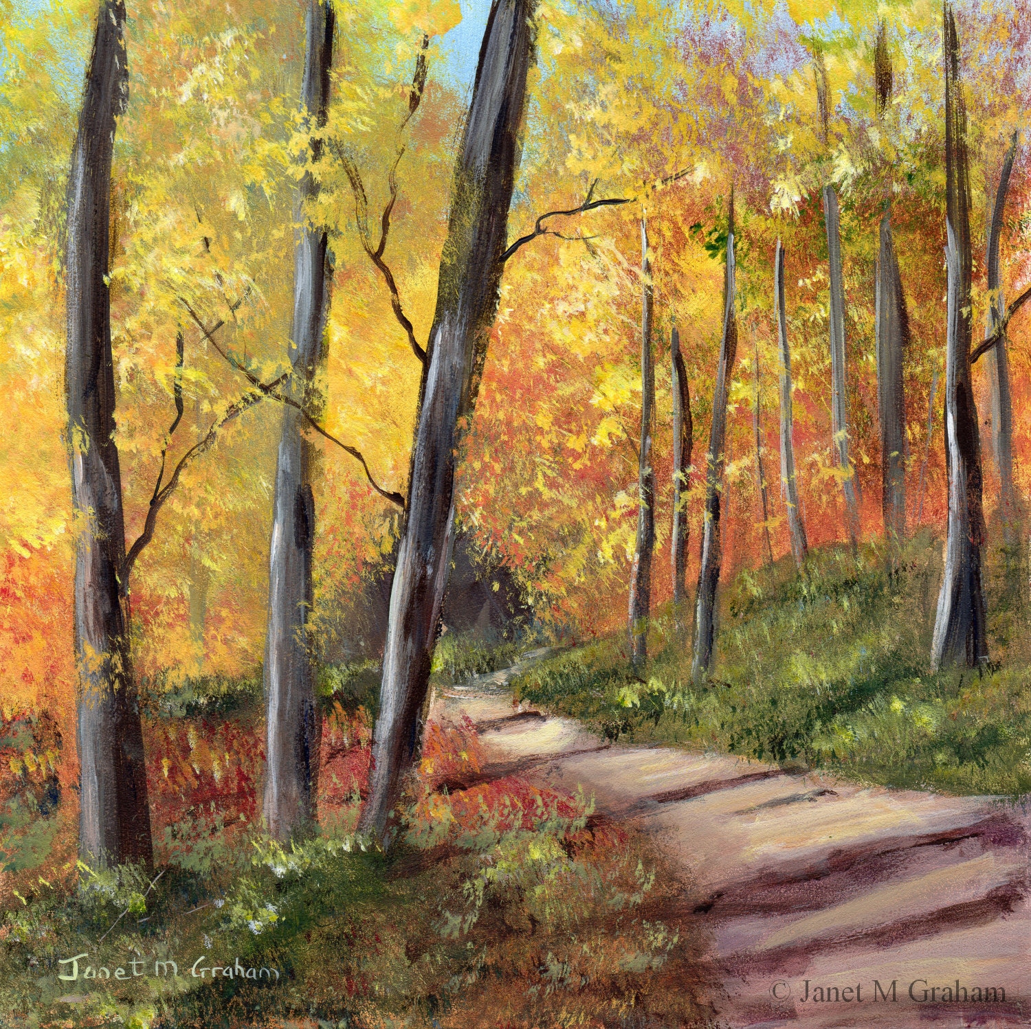 Autumn Path Woods Forest Trees Fall SFA Original Hand Painted Acrylic ...