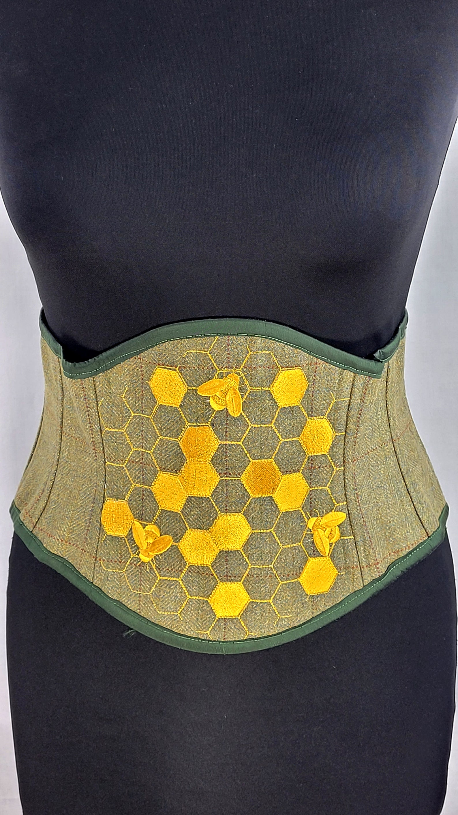 Moss Green Lancashire Tweed Waspie Corset With Bee Hive Embroidery ...