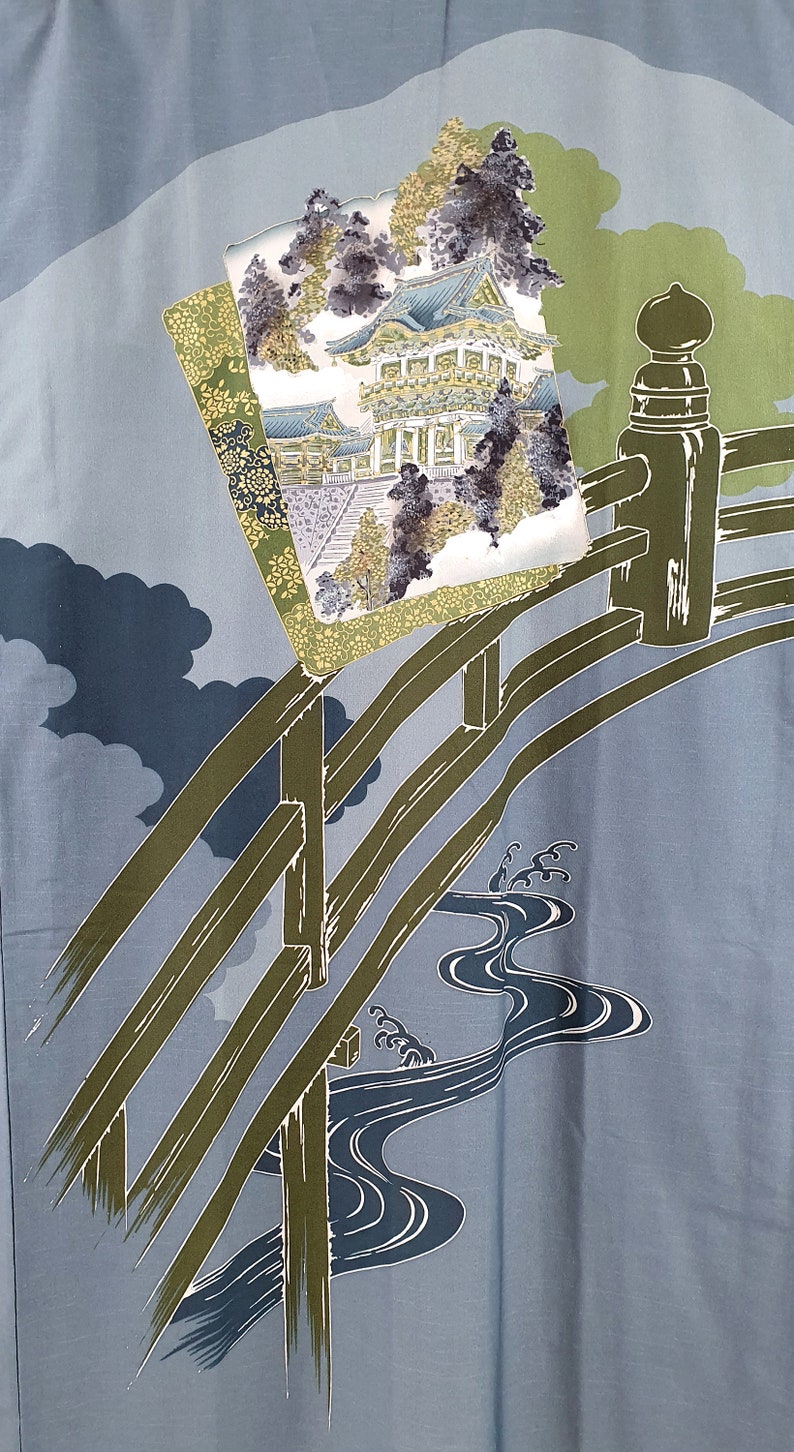 Cornflower Blue Jinken 1970's Vintage Zen Temple Scene - Etsy