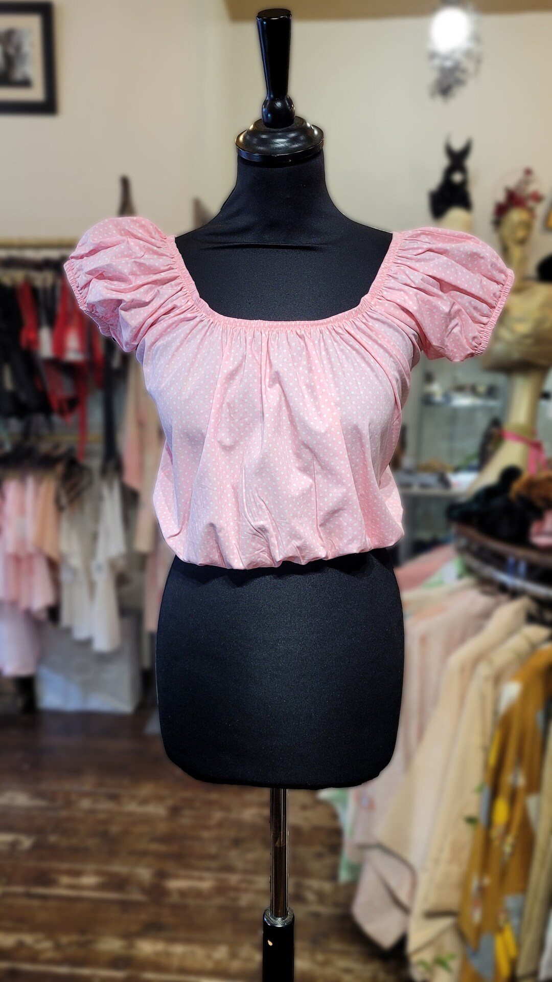 Pink & White Polka Dot Milkmaid Top in Pure 100% Cotton - Etsy