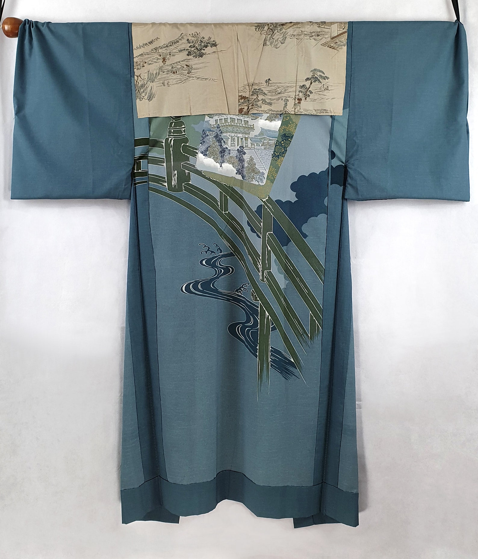Cornflower Blue Jinken 1970's Vintage Zen Temple Scene - Etsy