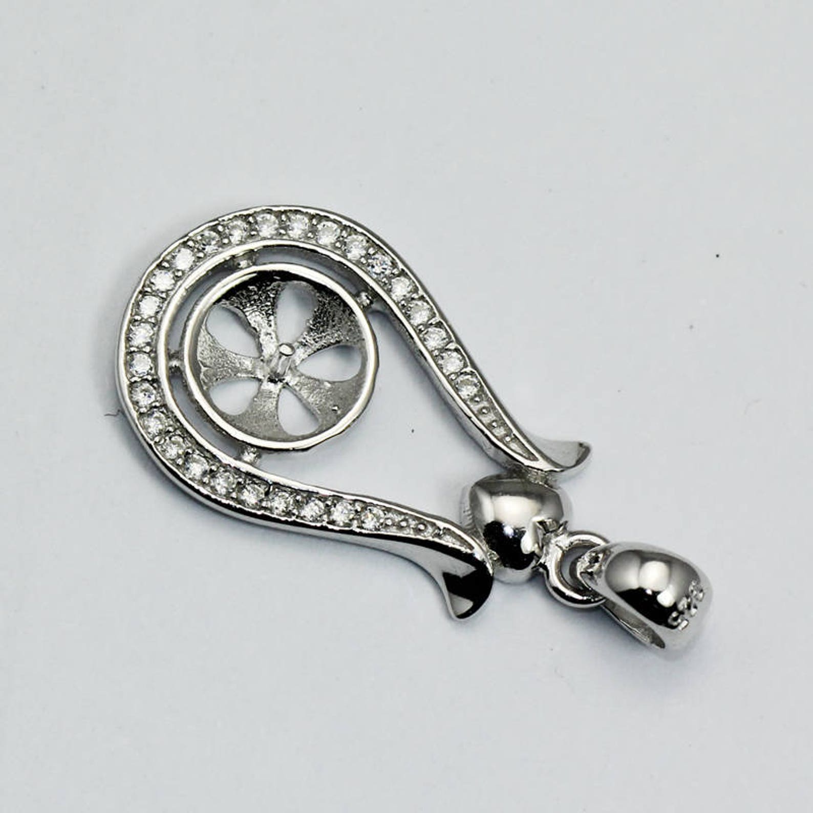 Pendant Setting Sterling Silver Pendants Tray micro pave with | Etsy