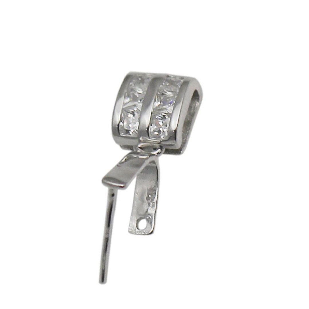 Sterling Silver Bail Connector Metal Pinch Clip With CZ Diamond Jewelry ...