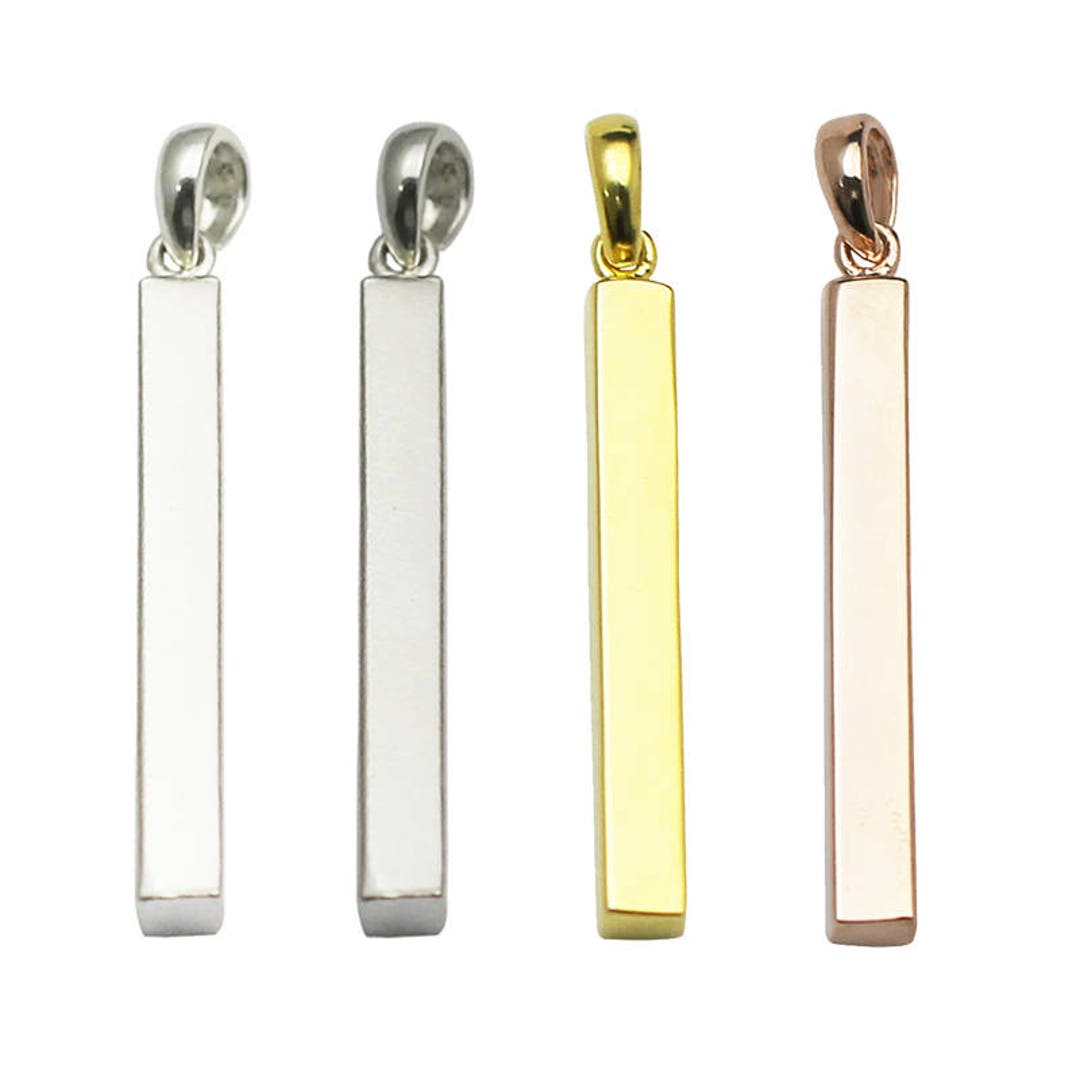 Long Bar Necklace 925 Sterling Silver Handmade Pendant 4 Sided Long Bar ...