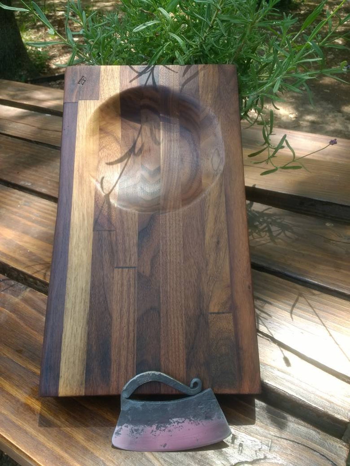Ulu Herb Cutting Kitchen Bar Knife Blade and Walnut Cutting Board - Etsy