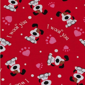 I Woof You Dog Valentine's Day 100% Cotton Fabric by the Yard Large ...