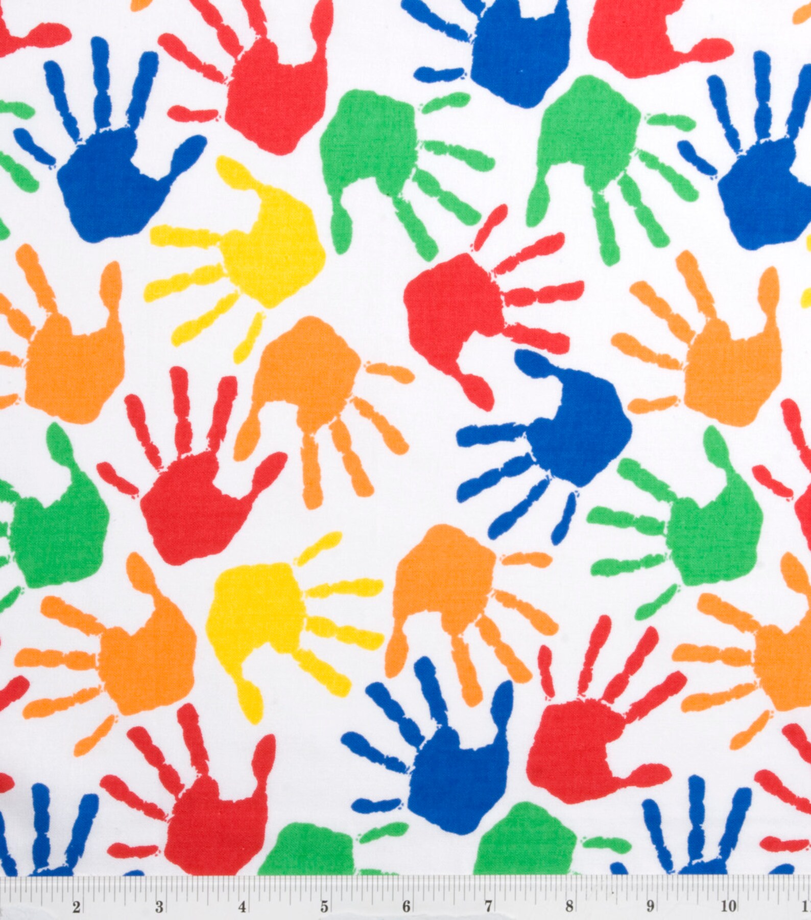 Rainbow Hand Prints on White 100% cotton fabric sold by the | Etsy
