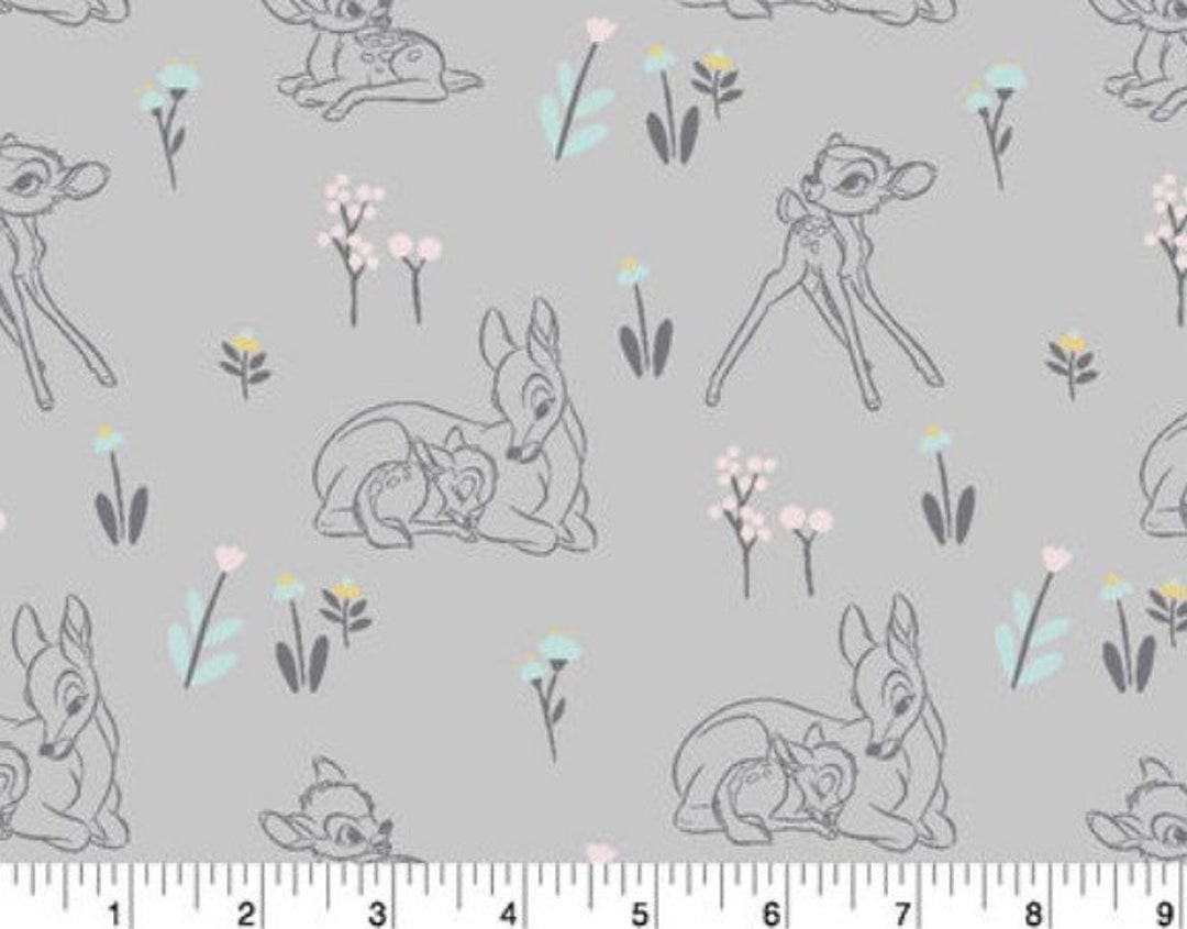 Bambi & Mom Badge Toss on Gray 100% Cotton Fabric by the Yard Nursery ...