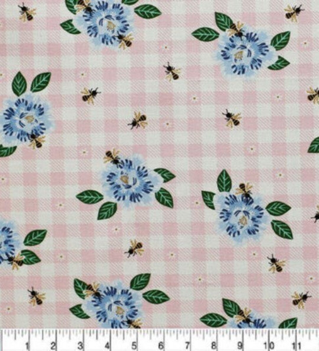 Pink Faux Gingham With Blue Flowers 100% Cotton Quilting - Etsy