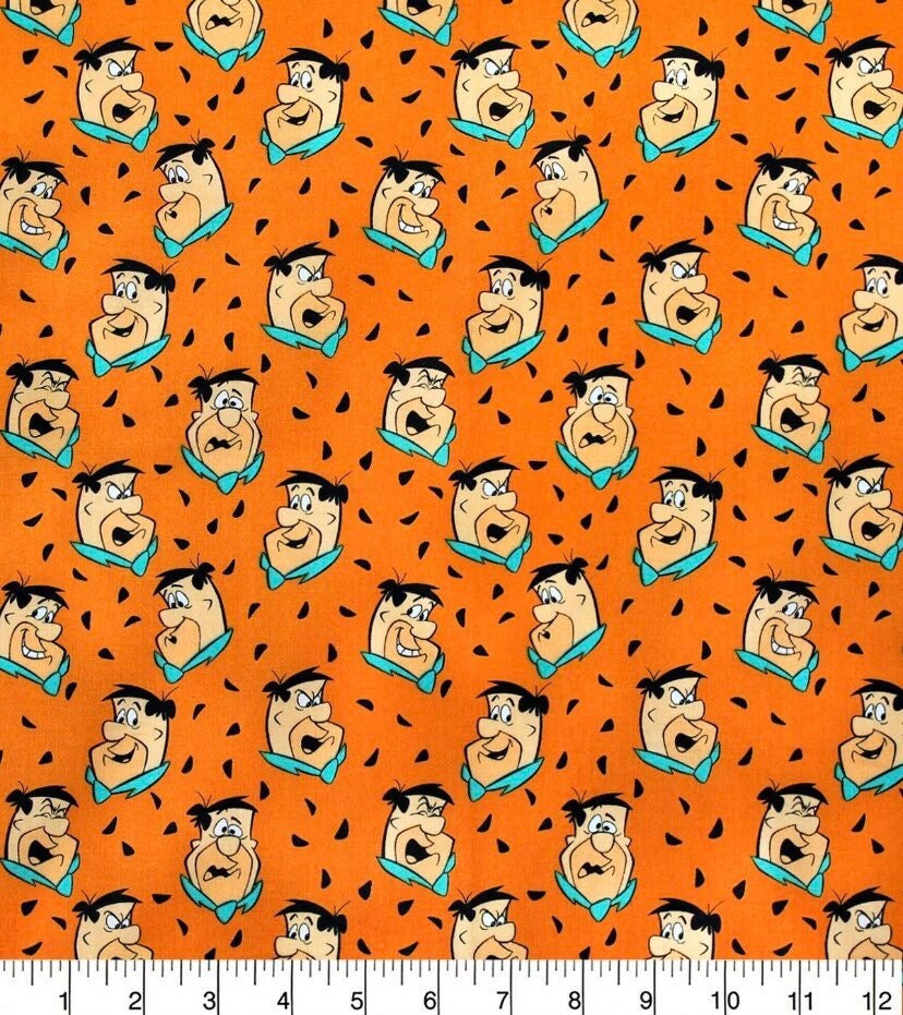 Flintstones Fabric Fred & Barney in Orange From Camelot 100% Premium ...