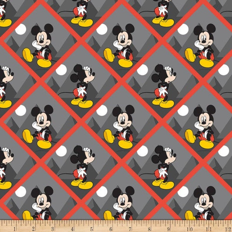 Mickey Mouse Tile Black Red Disney 100% Cotton Fabric Sold by - Etsy
