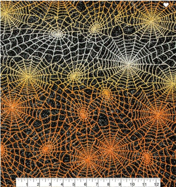 Spider Web Glitter on Black 100% Cotton Fabric Sold by the - Etsy