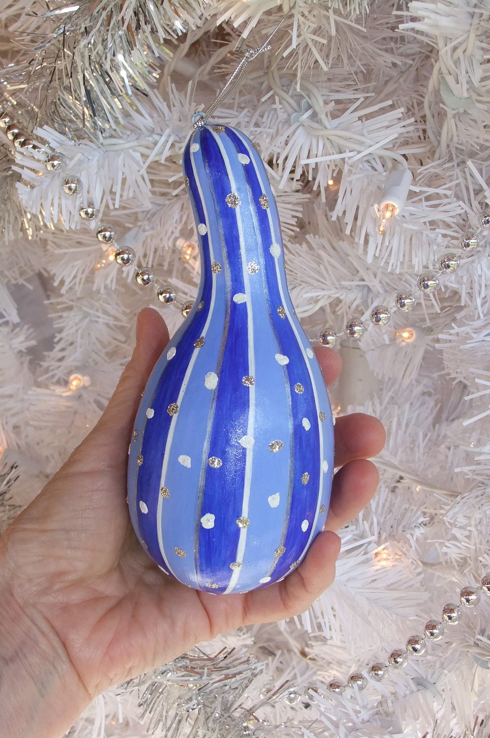 Gourd Ornament-blue Striped With Dots B - Etsy