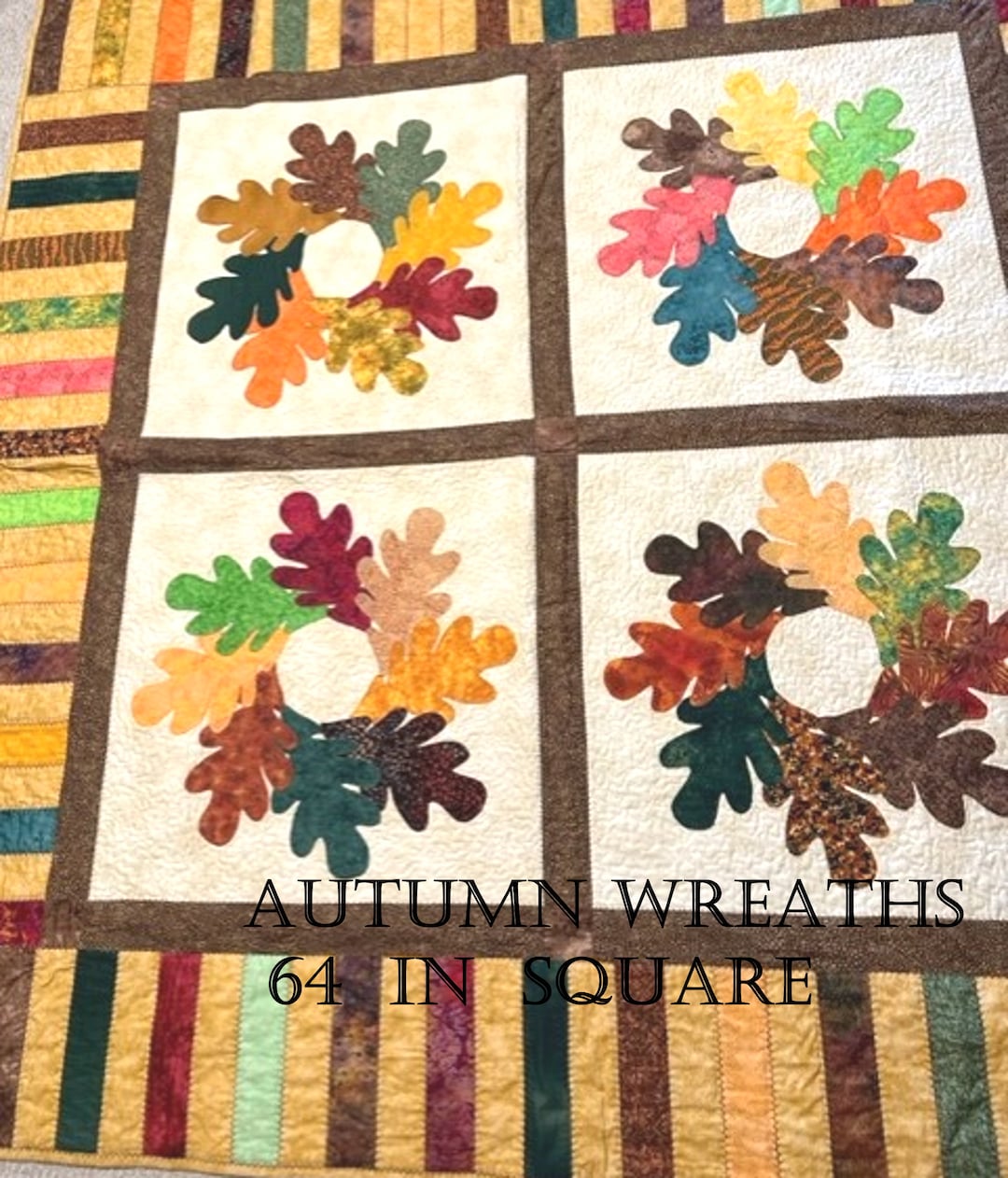 AUTUMN WREATHS QUILT, Wall Hanging, Beautiful Fall Colors, Large Square ...