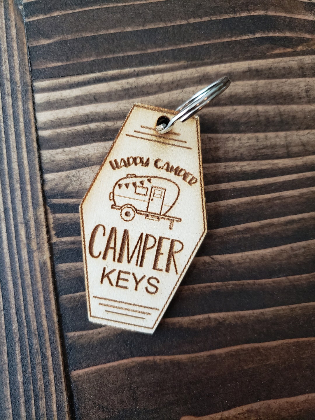 Happy Camper Key Chain, Wood Key Chain, Key Chain Accessories, Camper ...