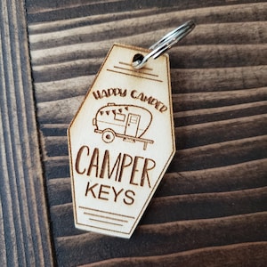 Happy Camper Key Chain, Wood Key Chain, Key Chain Accessories, Camper ...