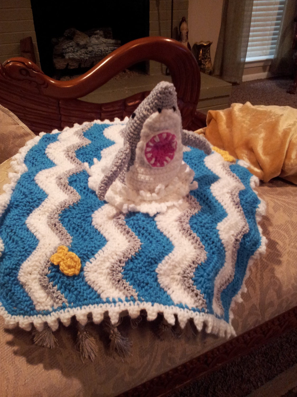 Crochet Shark Week Cuddle Blanket With Shark Tooth Trim Instant ...