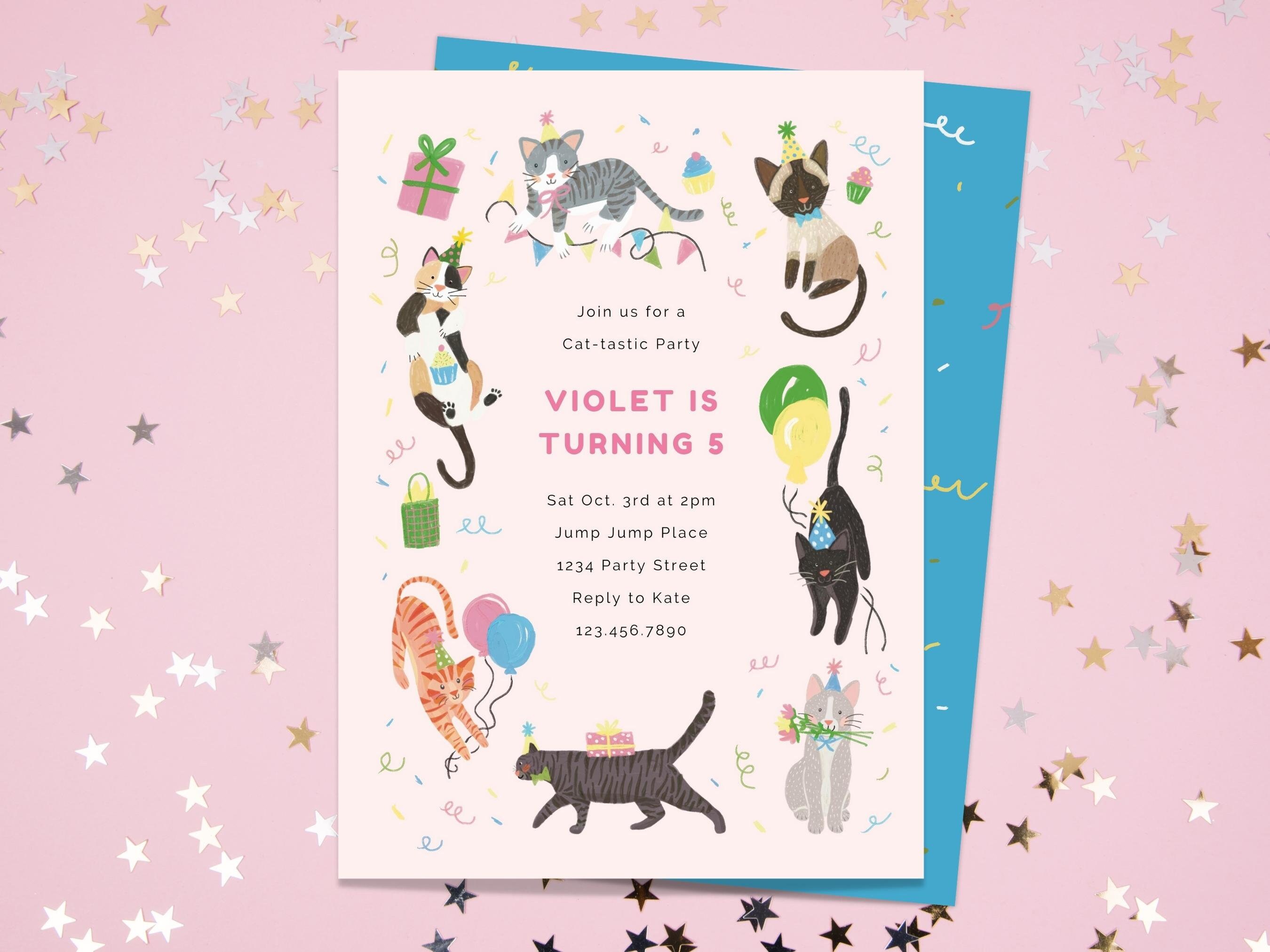 Cat-tastic Birthday Party Digital Invitation Template Edit in Canva ...