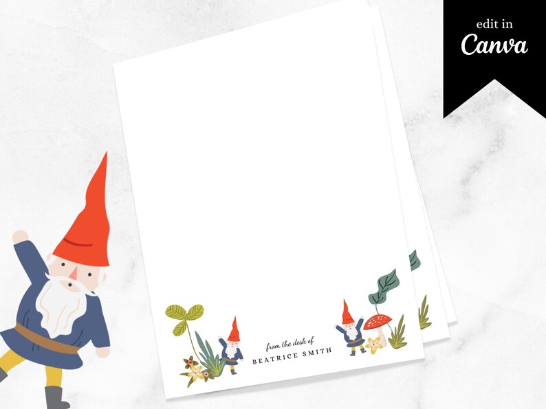 Woodland Gnomes Printable Personalized Stationery 8.5x11 | Editable in ...