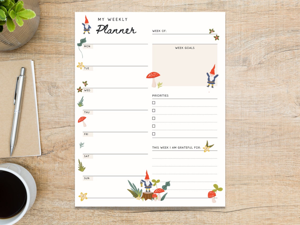 Woodland Gnomes Printable Weekly Planner Page Instant Download DIY - Etsy