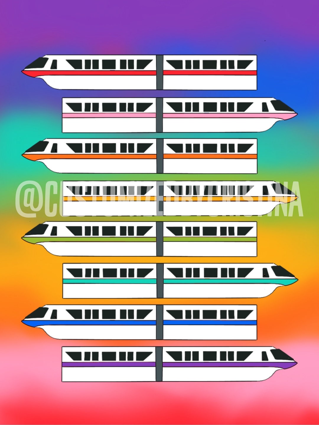 Rainbow Monorail Print and Poster - Etsy