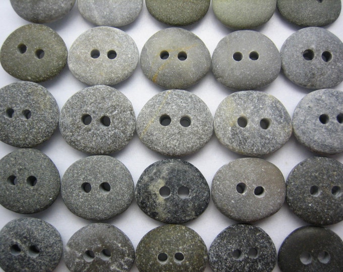 25 BEACH STONE 17mm BUTTONS Grey Tones Double Drilled Natural - Etsy