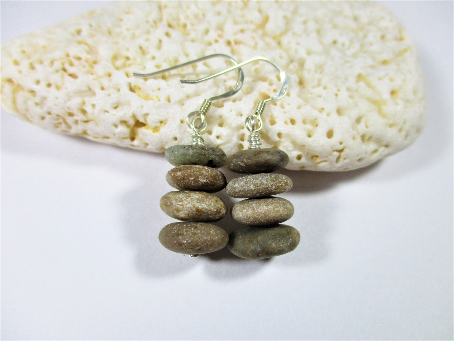 BEACH STONE EARRINGS Sterling Silver Surf Tumbled 8 Flawless | Etsy