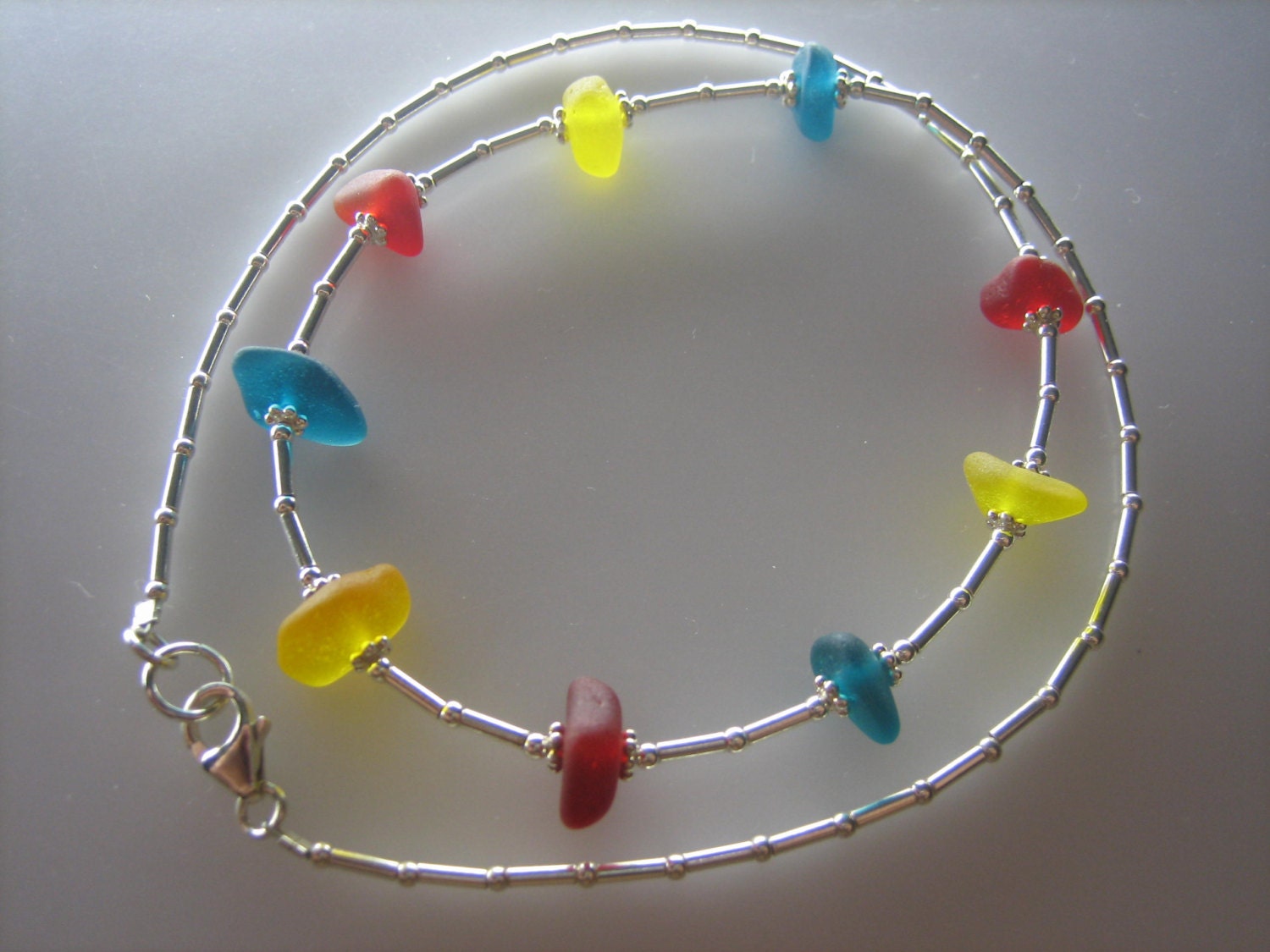 GENUINE SEA GLASS Necklace Sterling Silver Rare Colors Red Yellow Blue ...