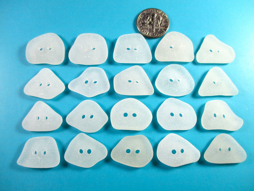 GENUINE SEA GLASS 20mm Buttons 20 Flawless White Clear Real Surf ...