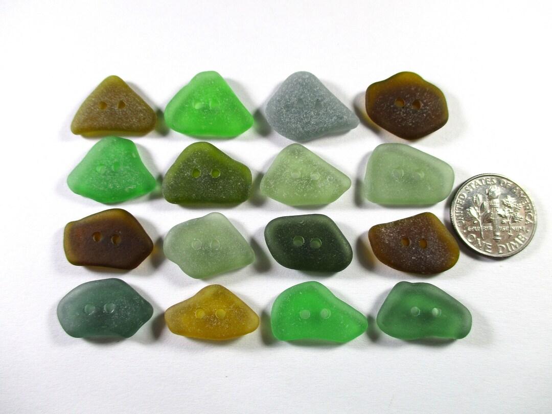 GENUINE SEA GLASS Buttons 18mm Green Teal Seafoam Grey Honey Amber ...