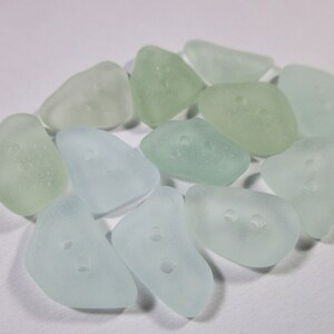 GENUINE SEA GLASS Buttons 16mm Pale Blue Green Seafoam 12 Real Surf ...