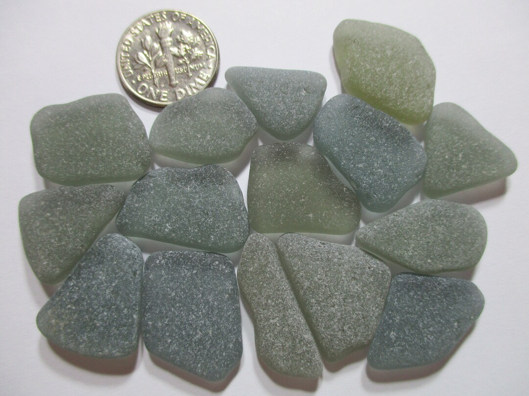 GENUINE SEA GLAS blau grau Moos flach 15 echte Surf getrommelt ...