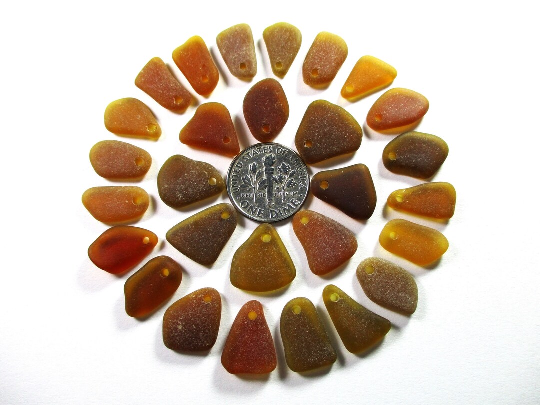 GENUINE SEA GLASS 14mm Beads 28 Flawless Earrings Pendants Charms Amber ...