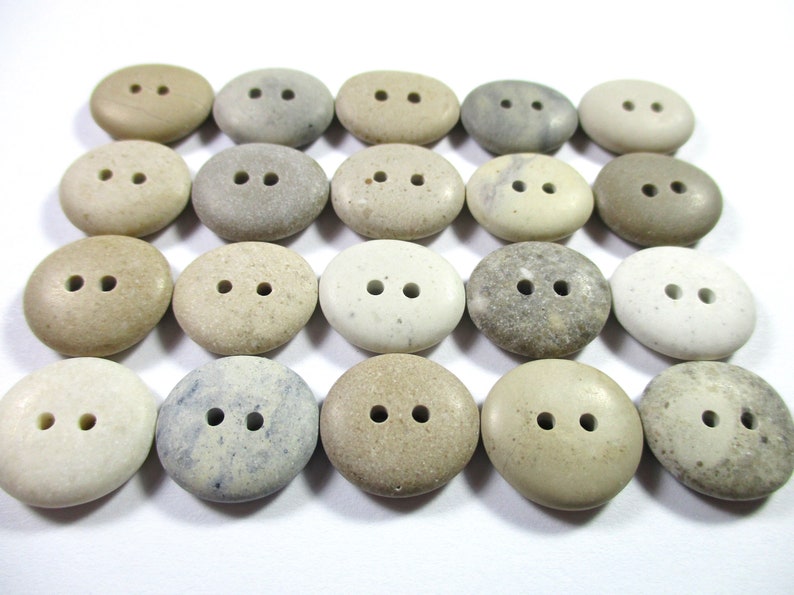 BEACH STONE 15mm BUTTONS 20 Flawless Two Hole White Brown Beige Tan ...