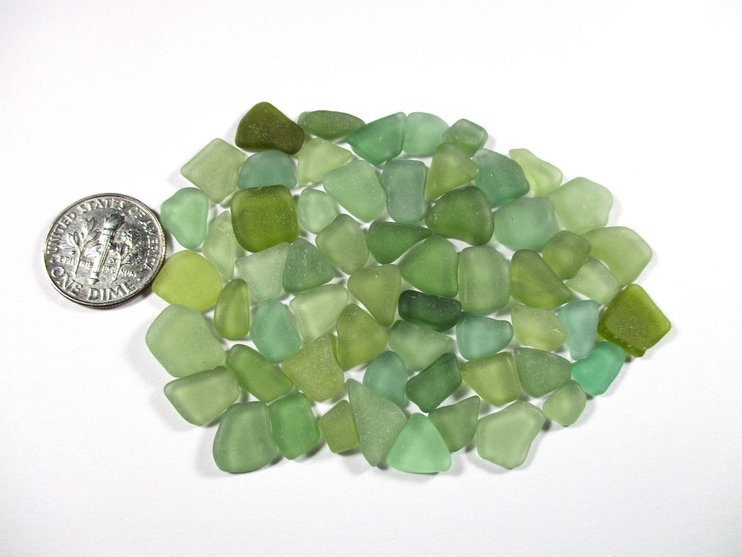 GENUINE SEA GLASS 50 Small Flat Forest Moss Teal Olive Green Real Surf ...