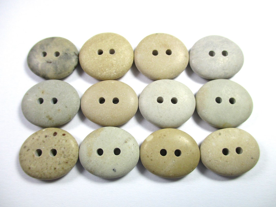 BEACH STONE 16mm BUTTONS 12 Flawless Two Hole Beige Grey Brown Real ...
