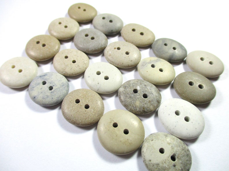 BEACH STONE 15mm BUTTONS 20 Flawless Two Hole White Brown Beige Tan ...