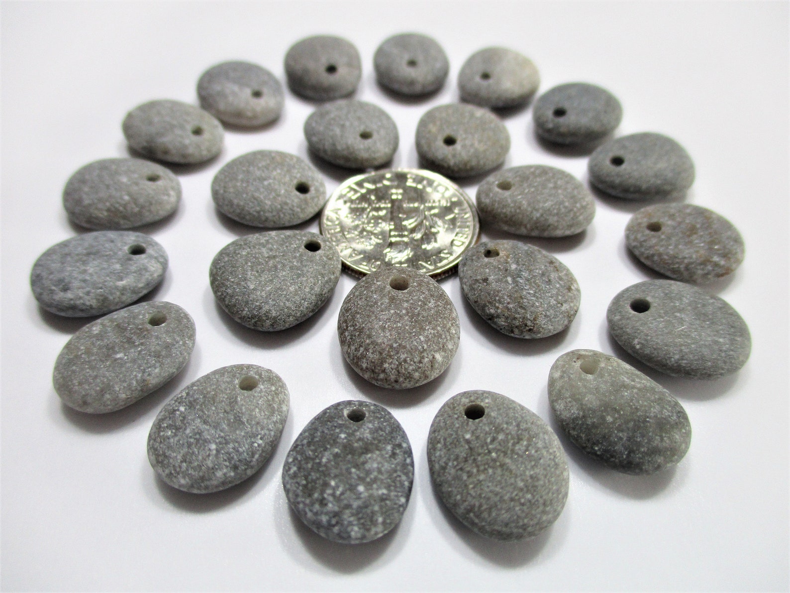 BEACH STONE 13mm Beads 23 Top Drilled Pendants Dark Grey Real | Etsy