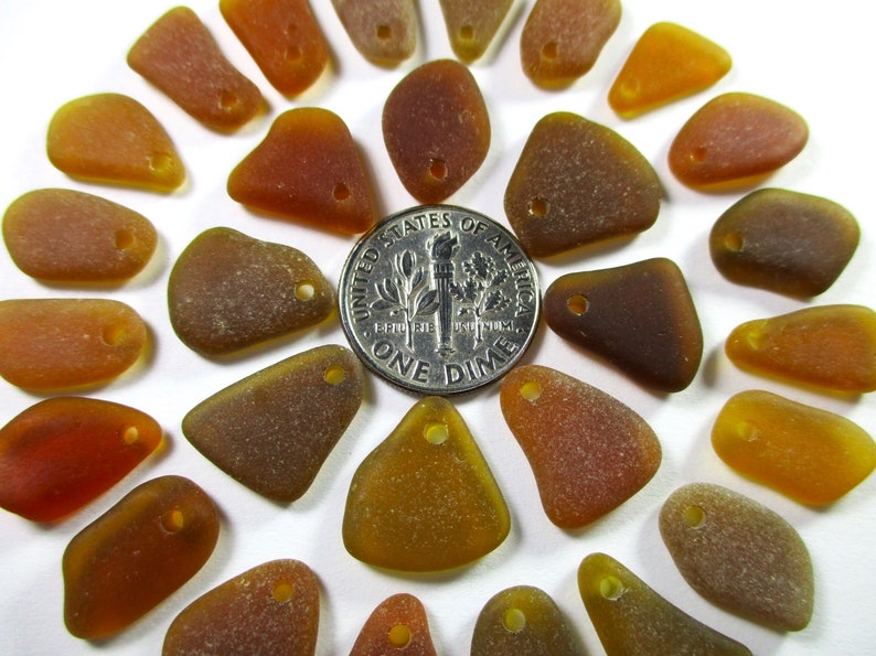 GENUINE SEA GLASS 14mm Beads 28 Flawless Earrings Pendants Charms Amber ...