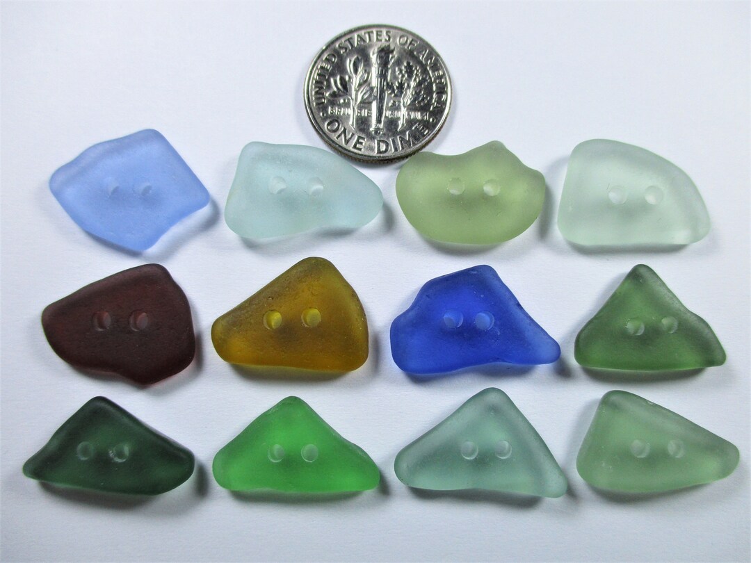 GENUINE SEA GLASS Buttons Purple Blue Green Seafoam Teal 12 Real Surf ...