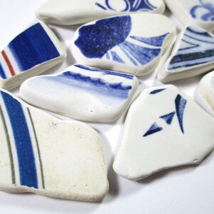 SEA POTTERY SHARDS 10 Big Blue Patterns Real Surf Tumbled Natural ...