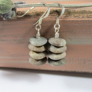 BEACH STONE EARRINGS Sterling Silver Surf Tumbled 8 Flawless Dark Brown ...