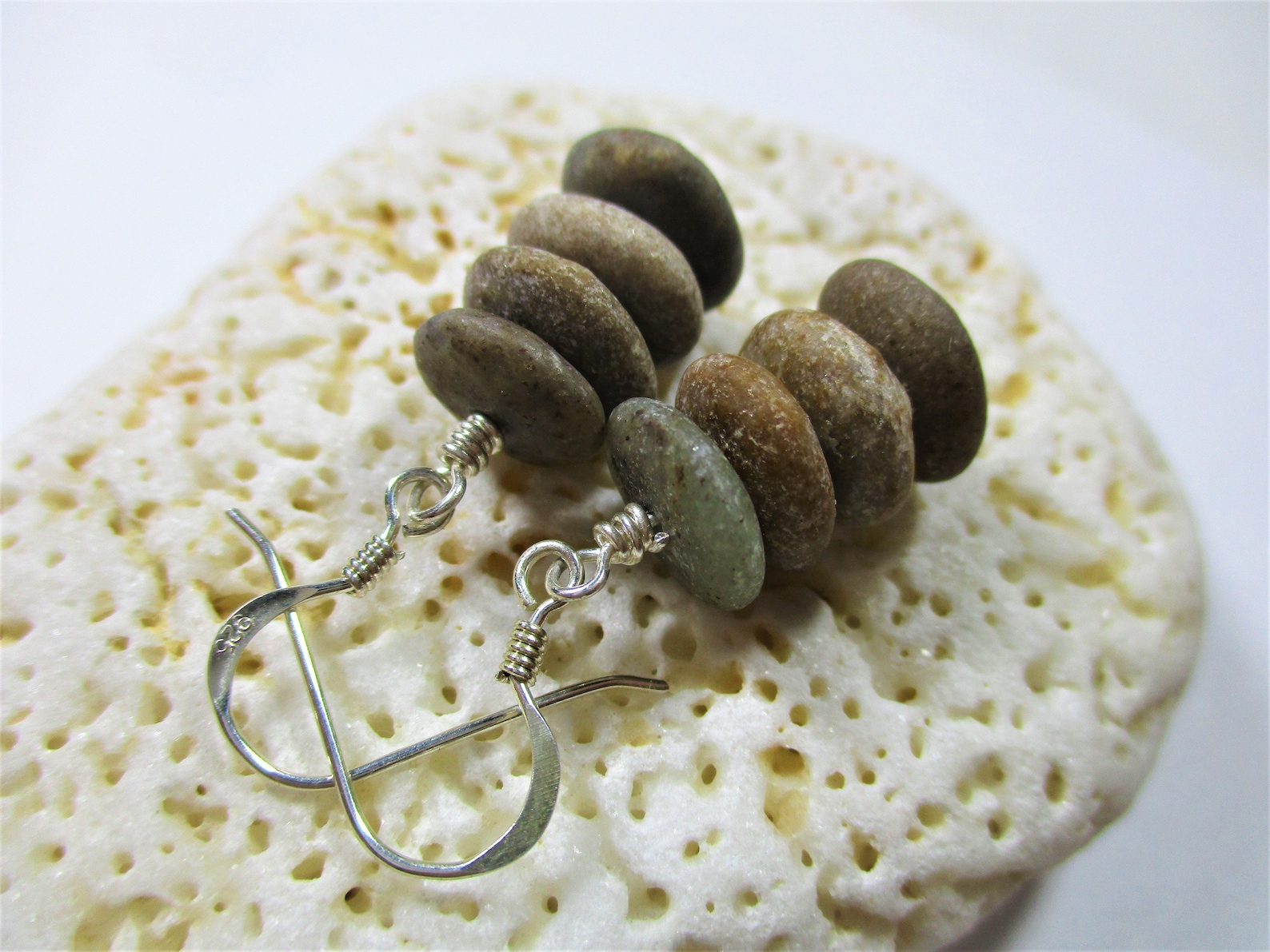 BEACH STONE EARRINGS Sterling Silver Surf Tumbled 8 Flawless | Etsy