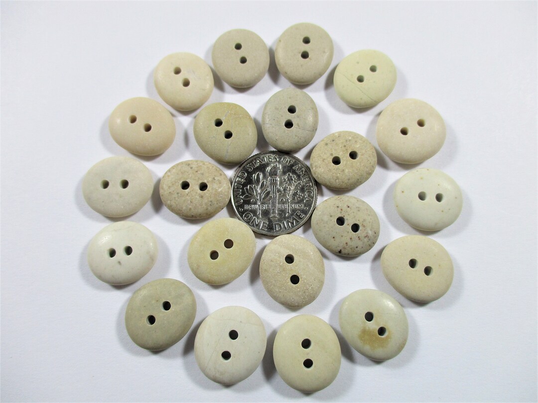 BEACH STONE 14mm BUTTONS 21 Flawless 2 Hole White Cream Tan Beige Khaki ...