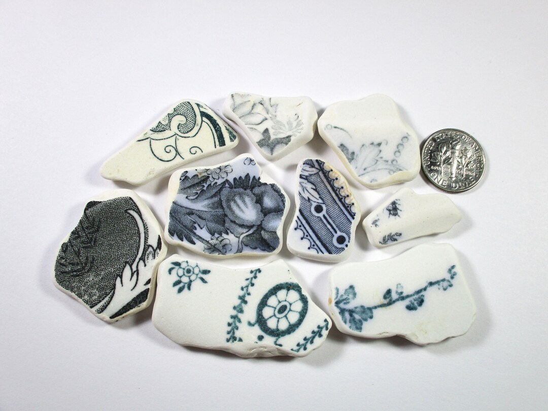 SEA POTTERY SHARDS 9 Big Blue Green Teal Black Patterns Real Surf ...