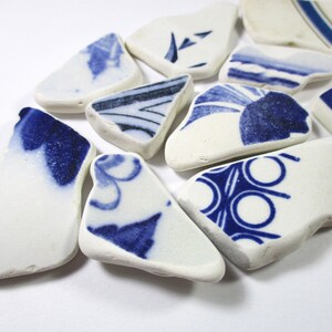 SEA POTTERY SHARDS 10 Big Blue Patterns Real Surf Tumbled Natural ...