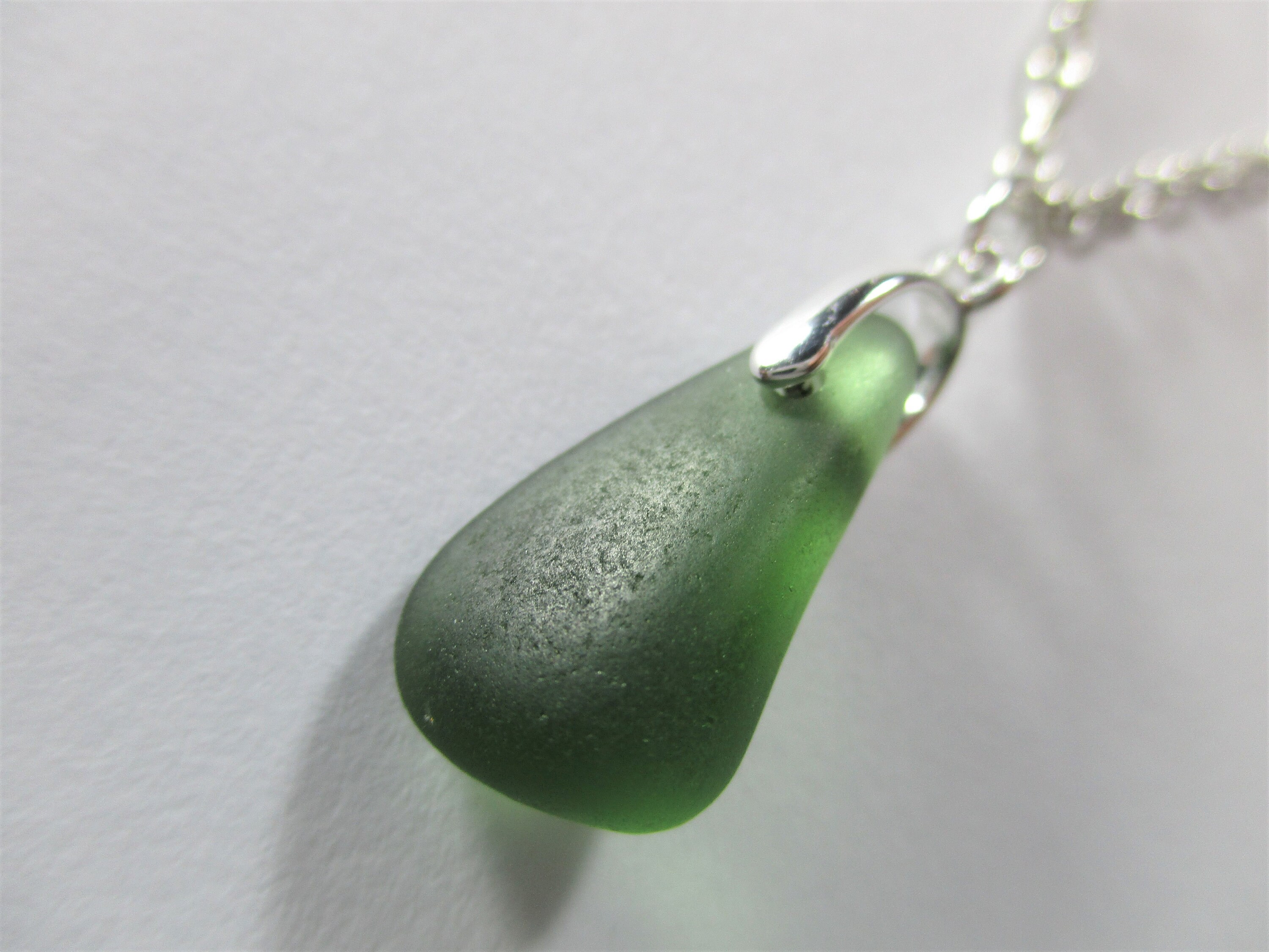 GENUINE SEA GLASS Necklace Sterling Silver Flawless Forest | Etsy