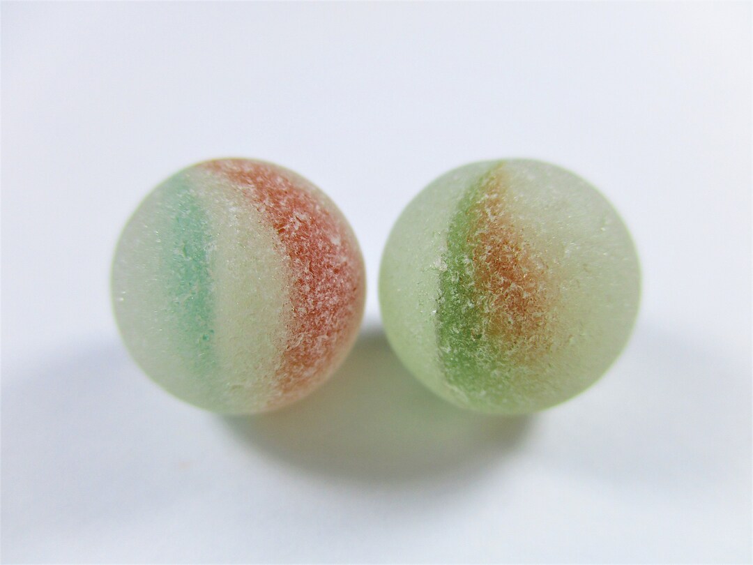 GENUINE SEA GLASS 12mm Marbles 2 Flawless Red Green White Cats Eye Real ...