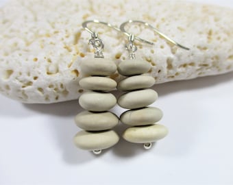BEACH STONE EARRINGS Sterling Silver Surf Tumbled 8 Flawless Dark Brown ...